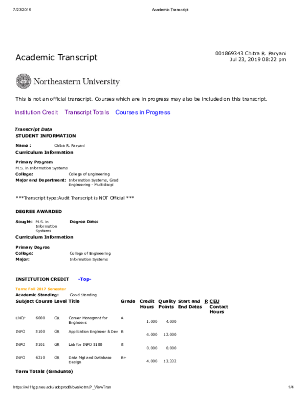 (PDF) Academic Transcript