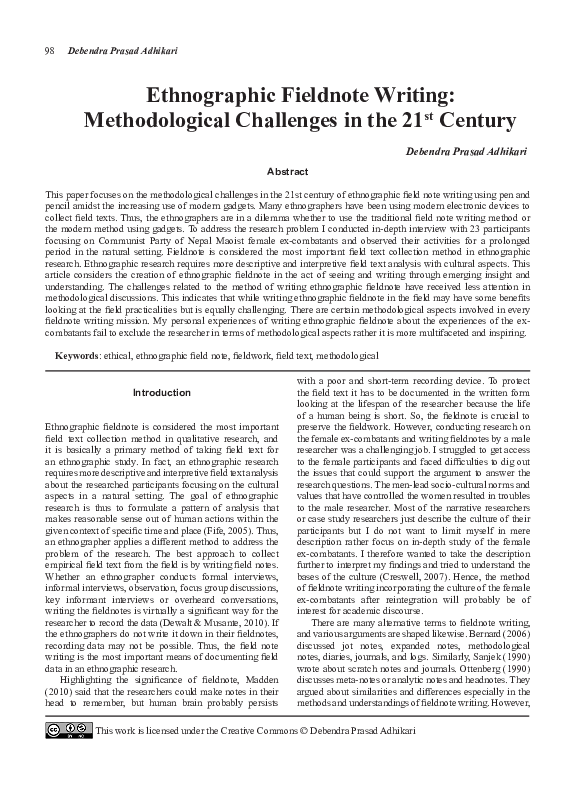 (PDF) Ethnographic Fieldnote Writing: Methodological Challenges in the ...