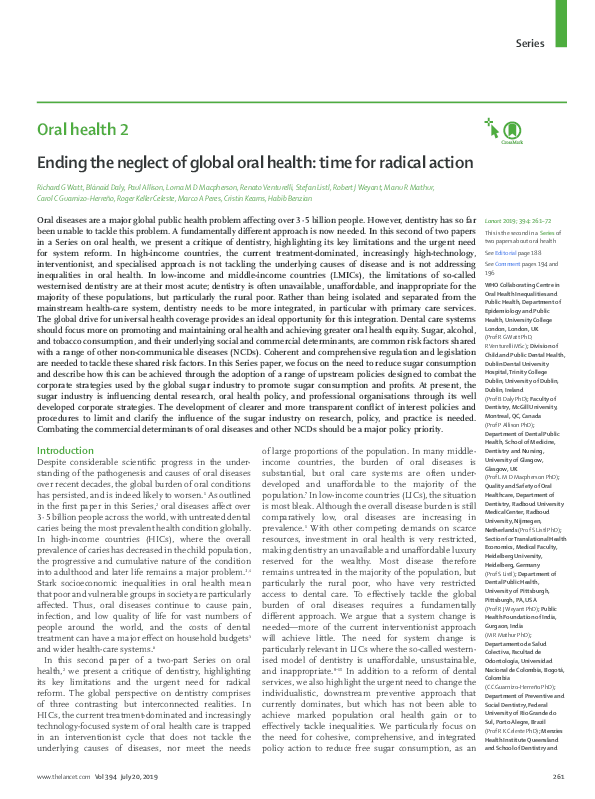 (PDF) Ending the neglect of global oral health: time for radical action