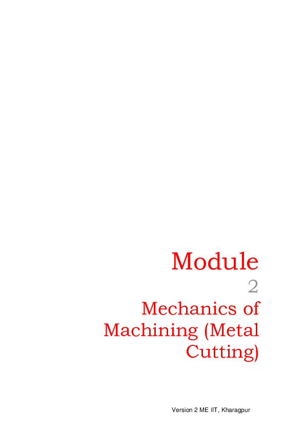 (PDF) Module 2 Mechanics of Machining (Metal Cutting