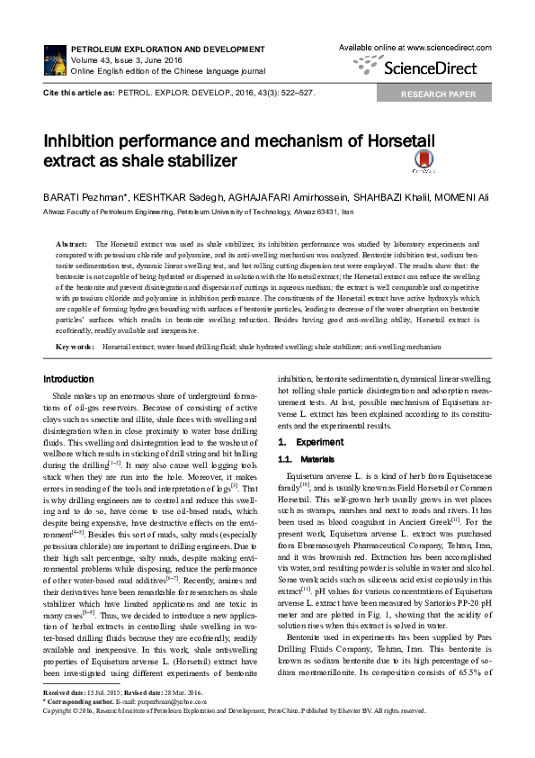 (PDF) Inhibition performance and mechanism of Horsetail extract as ...