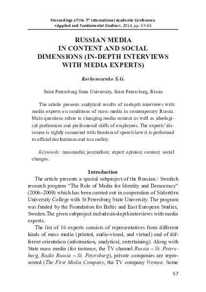 (PDF) Russian Media in content and social dimensions (in-depth ...