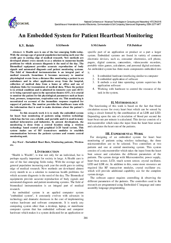 (PDF) An Embedded System for Patient Heart Beat Monitoring