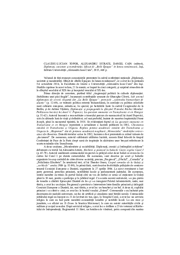 (DOC) CLAUDIU-LUCIAN TOPOR, ALEXANDRU ISTRATE, DANIEL CAIN (editori ...