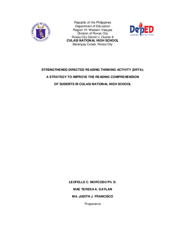 (DOC) STRENGTHENED DIRECTED READING THINKING ACTIVITY (DRTA): A ...