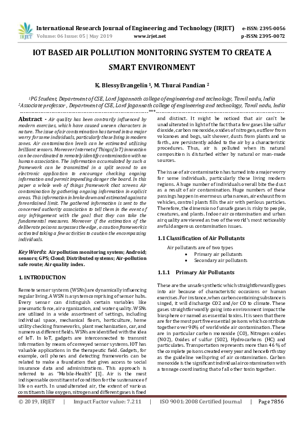 (PDF) IRJET- IOT BASED AIR POLLUTION MONITORING SYSTEM TO CREATE A ...