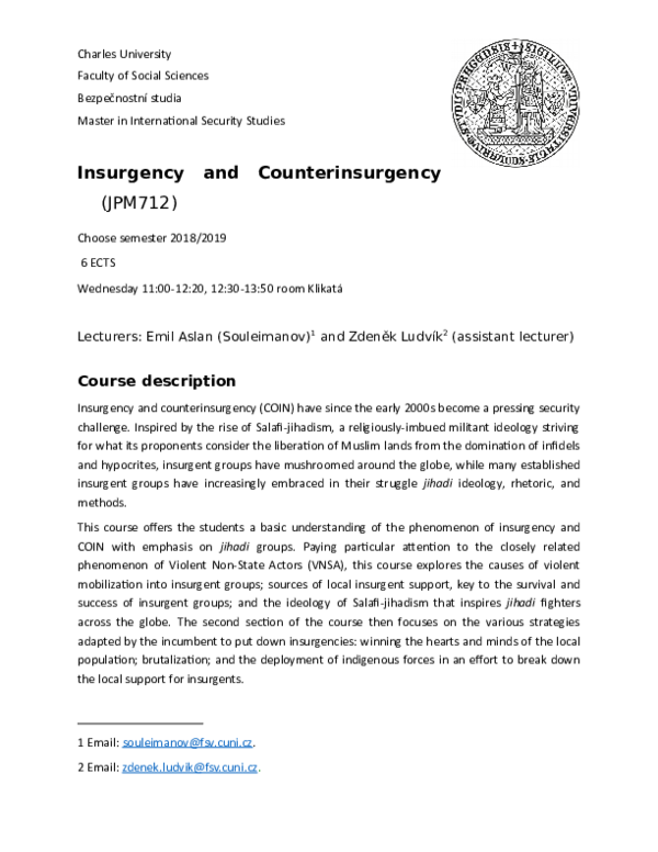 (DOC) Insurgency and Counterinsurgency (Charles University)