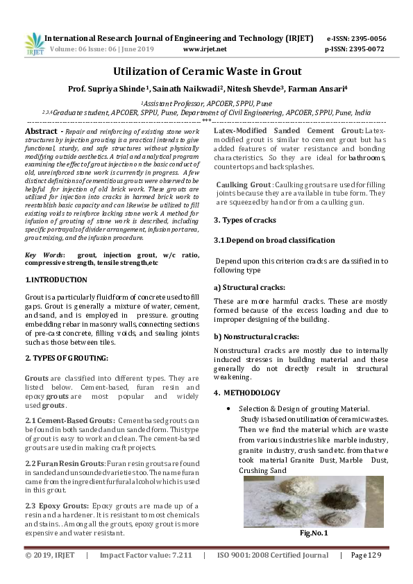 (PDF) IRJET- Utilization of Ceramic Waste in Grout