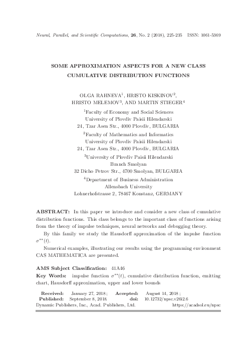 (PDF) SOME APPROXIMATION ASPECTS FOR A NEW CLASS CUMULATIVE DISTRIBUTION FUNCTIONS Figure 1: The ...
