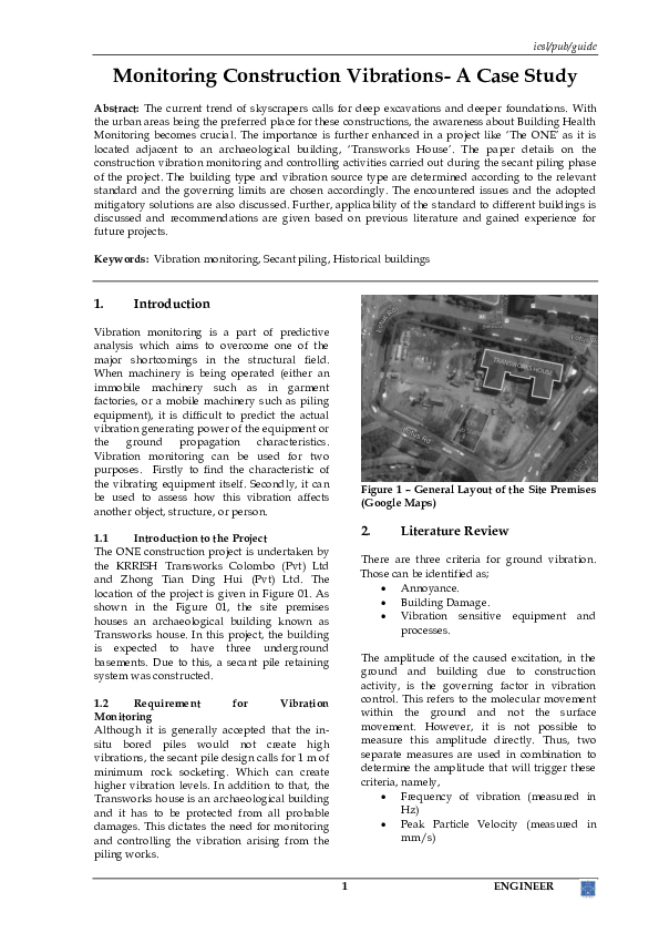 (PDF) Monitoring Construction Vibrations-A Case Study