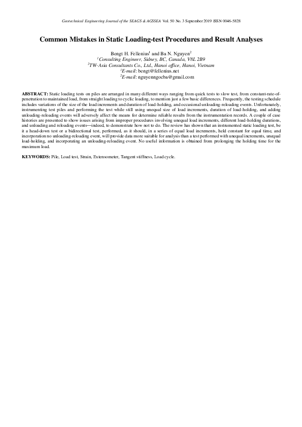 Pdf Common Mistakes In Static Loading Test Procedures And Result Analyses