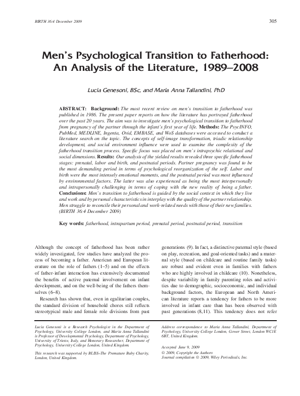(PDF) Men's Psychological Transition to Fatherhood: An Analysis of the ...