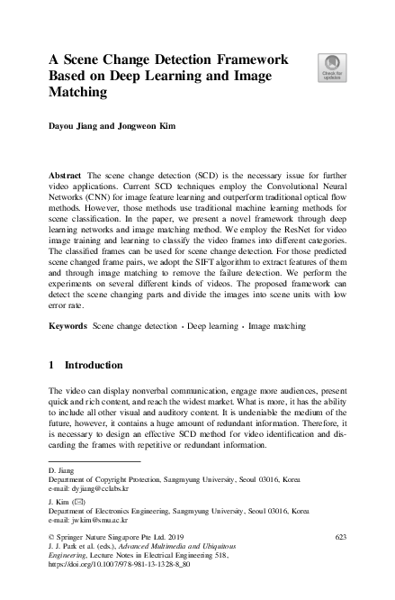 (PDF) A Scene Change Detection Framework Based on Deep Learning and ...