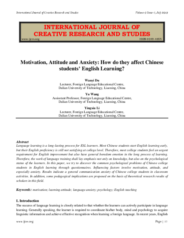 (PDF) INTERNATIONAL JOURNAL OF CREATIVE RESEARCH AND STUDIES Motivation ...