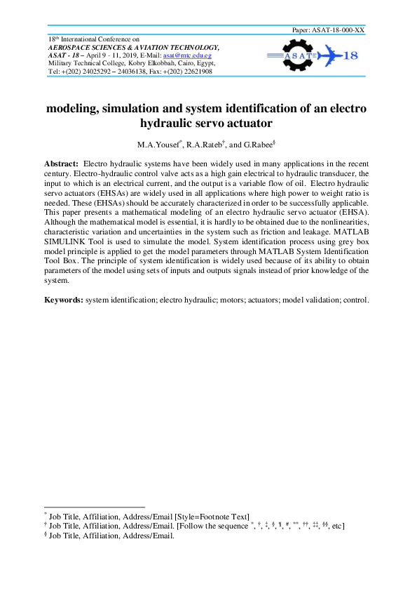 (DOC) modeling, simulation and system identification of an electro hydraulic servo actuator