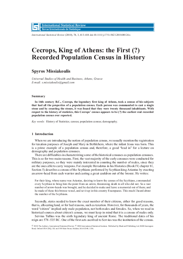 (PDF) Cecrops, King of Athens: the First (?) Recorded Population Census ...