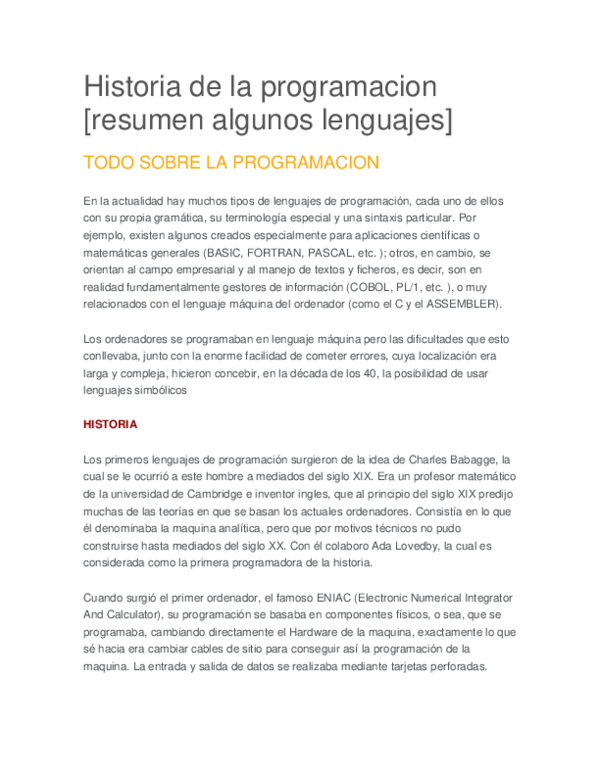 (DOC) Historia de la programacion