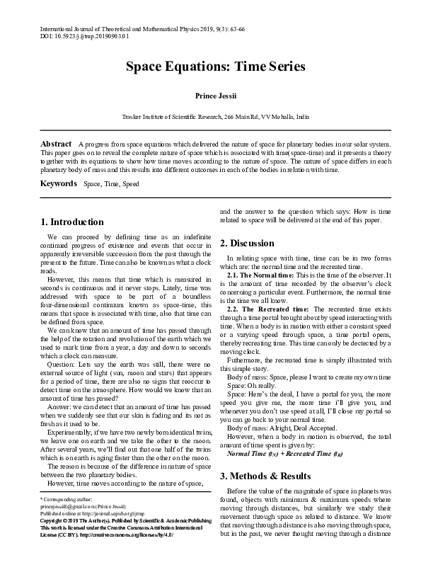 (PDF) Space Equations: Time Series