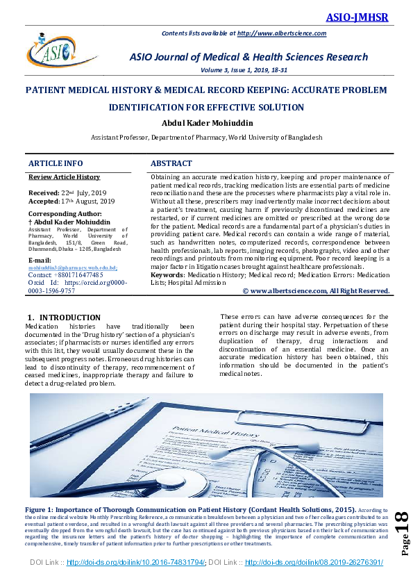(PDF) PATIENT MEDICAL HISTORY & MEDICAL RECORD KEEPING: ACCURATE ...