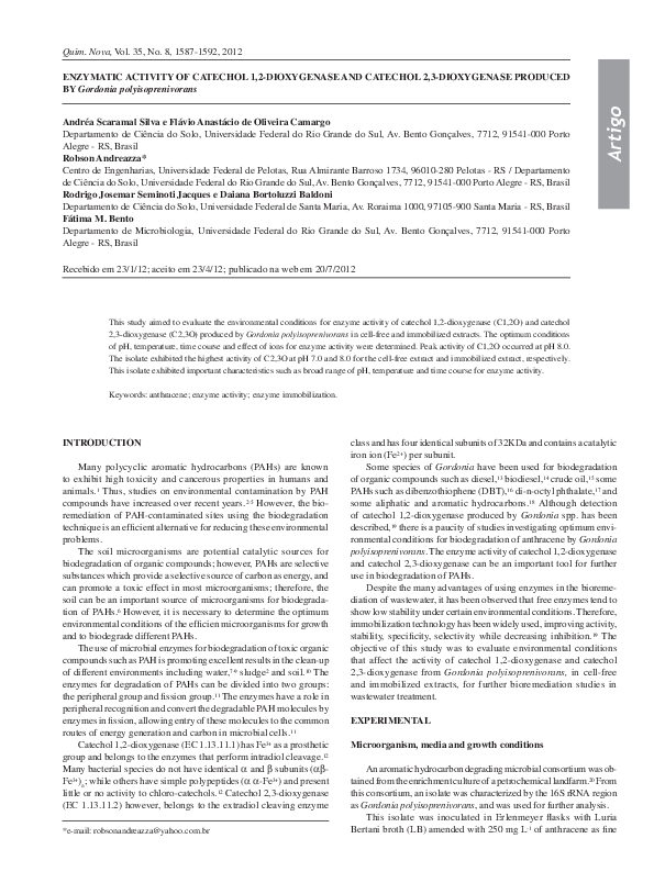 Pdf Enzymatic Activity Of Catechol 1 2 Dioxygenase And Catechol 2 3 Dioxygenase Produced By
