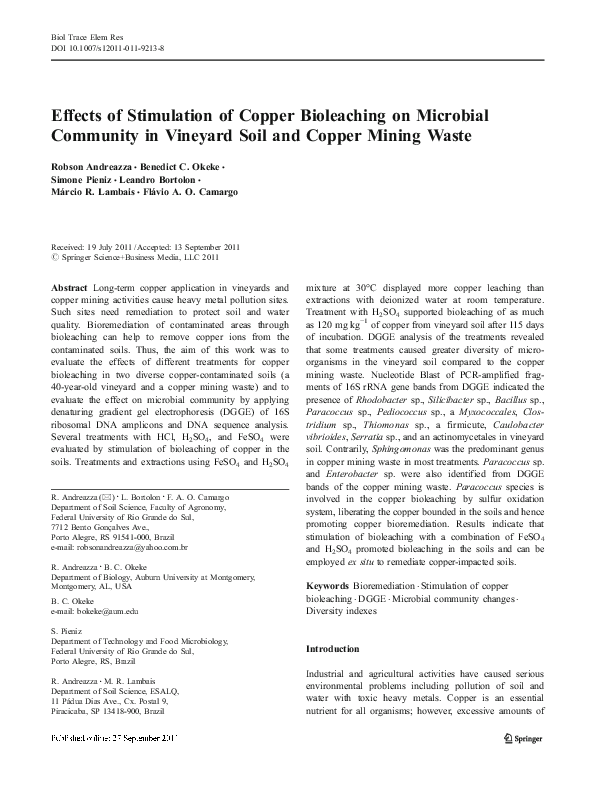 (PDF) Effects of Stimulation of Copper Bioleaching on Microbial ...