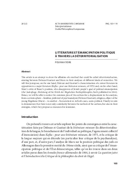 (PDF) Marx et Deleuze: Littérature et émancipation politique à travers ...