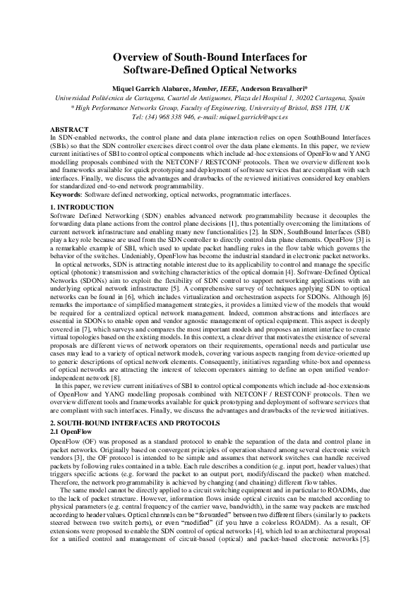(PDF) Overview of South-Bound Interfaces for Software-Defined Optical Networks