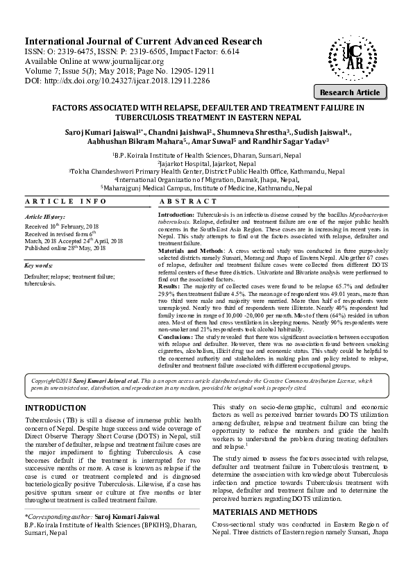 (PDF) FACTORS ASSOCIATED WITH RELAPSE, DEFAULTER AND TREATMENT FAILURE ...