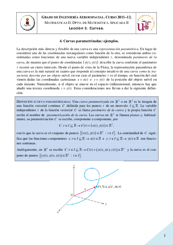 (PDF) Curvas parametrizadas. Ejemplos