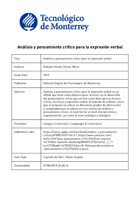 (PDF) Análisis y pensamiento crítico para la expresión verbal Title ...