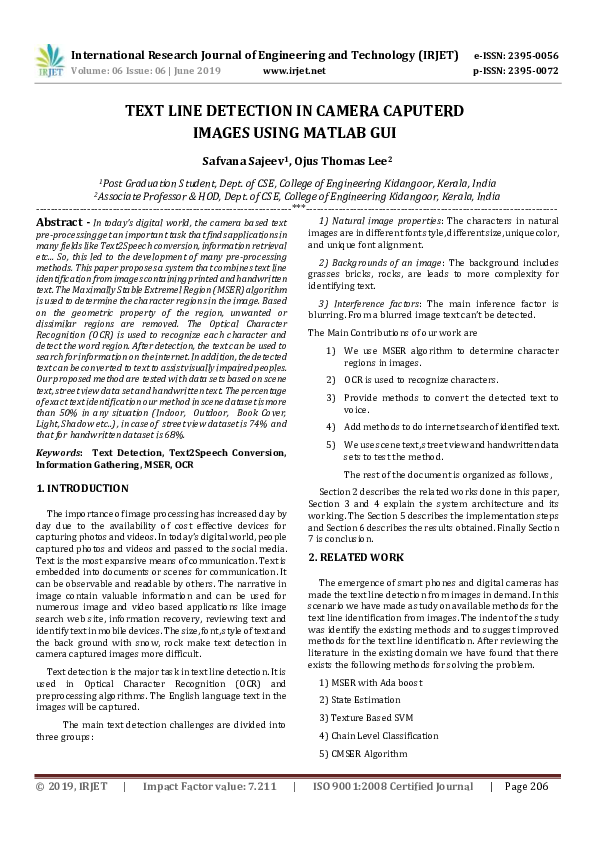 Pdf Irjet Text Line Detection In Camera Caputerd Images Using Matlab Gui