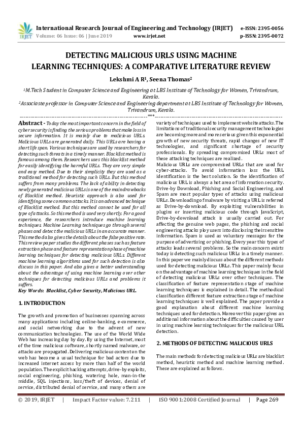 (PDF) IRJET- DETECTING MALICIOUS URLS USING MACHINE LEARNING TECHNIQUES ...