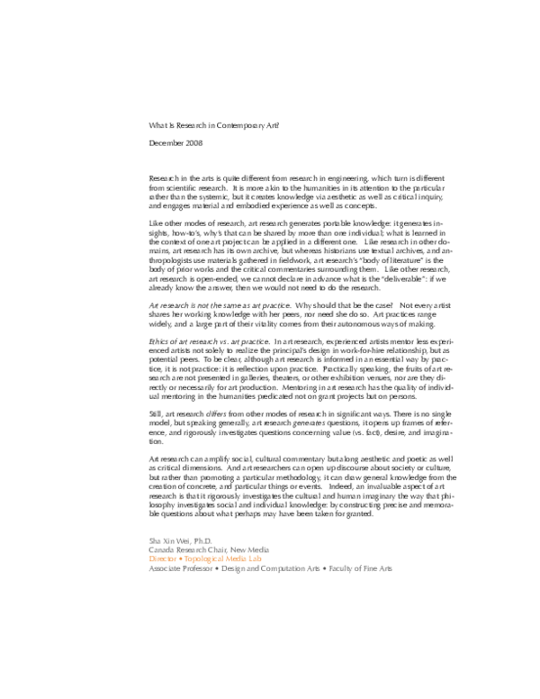 (PDF) What Is Research in Contemporary Art?