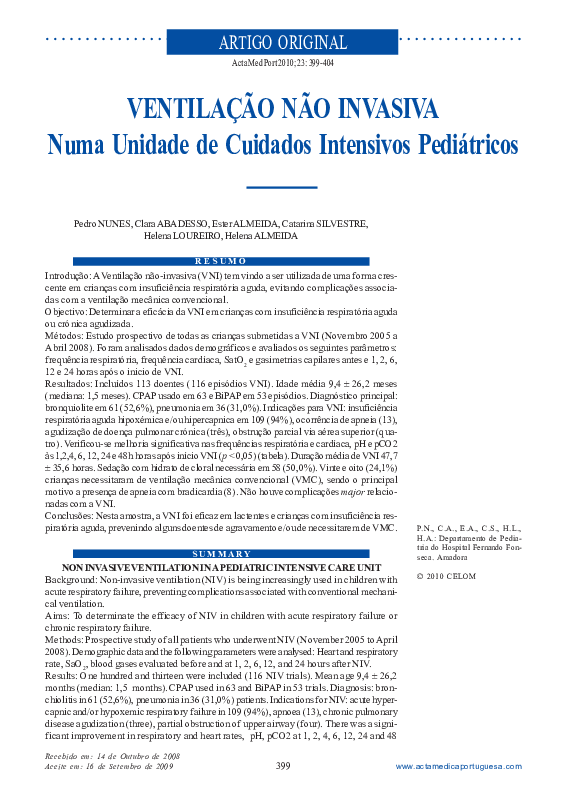 (PDF) Non-invasive ventilation in pediatric intensive care