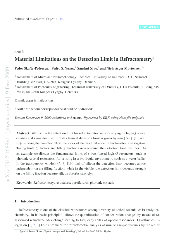 (PDF) Material Limitations on the Detection Limit in Refractometry