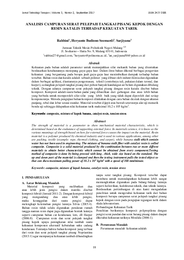 (PDF) ANALISIS CAMPURAN SERAT PELEPAH TANGKAI PISANG KEPOK DENGAN RESIN KATALIS TERHADAP ...