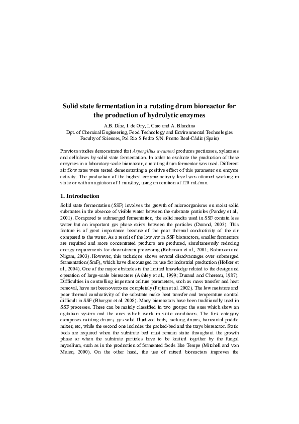 (PDF) Solid‐state fermentation in rotating drum bioreactors: Operating variables affect ...