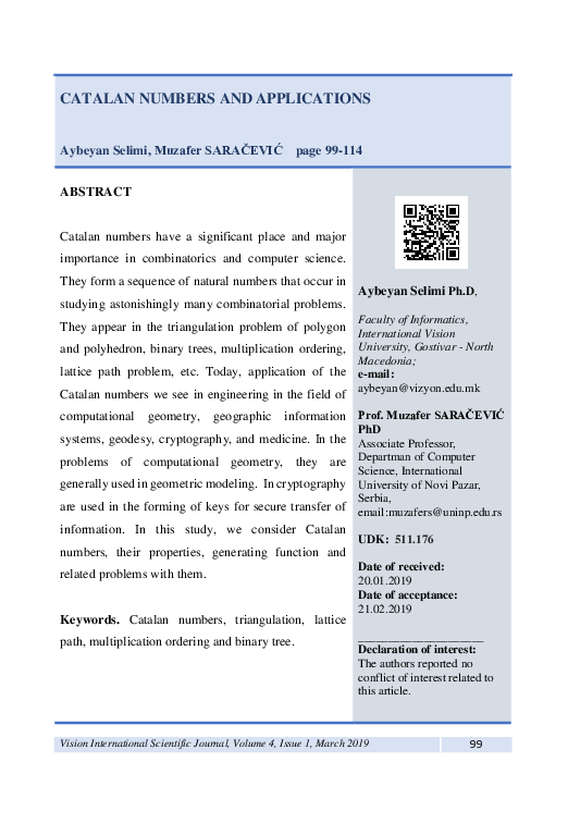 (PDF) CATALAN NUMBERS AND APPLICATIONS