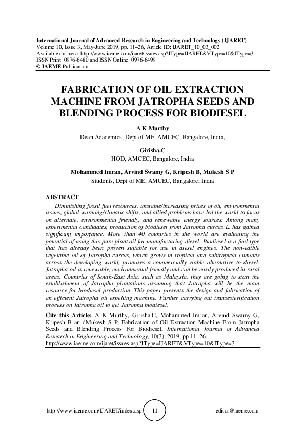 (PDF) FABRICATION OF OIL EXTRACTION MACHINE FROM JATROPHA SEEDS AND ...