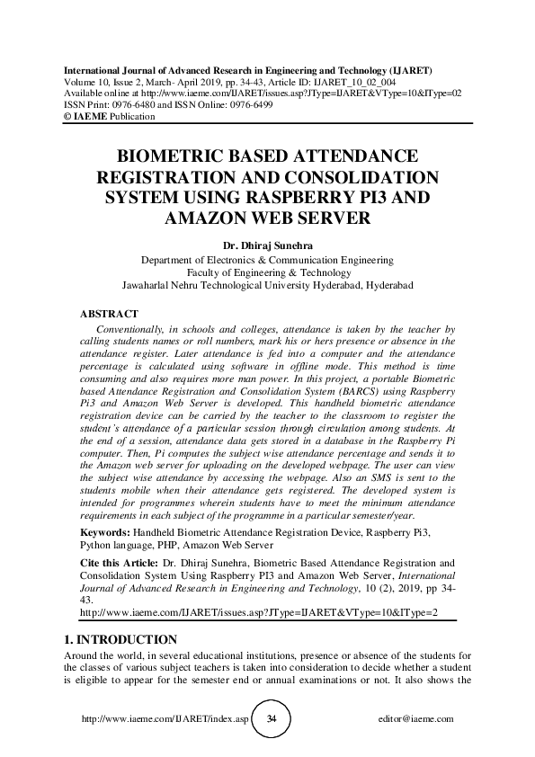 (PDF) WIRELESS BIOMETRIC FINGERPRINT ATTENDANCE SYSTEM USING ARDUINO AND MYSQL DATABASE | Prince ...