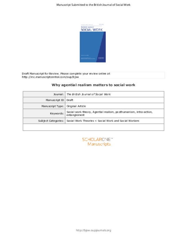 (PDF) Why agential realism matters to social work