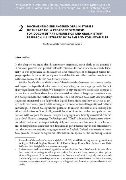 (PDF) Documenting endangered oral histories of the Arctic. A proposed ...