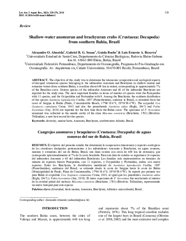 (PDF) Shallow-water anomuran and brachyuran crabs (Crustacea: Decapoda ...