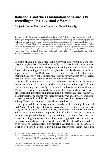 (PDF) Heliodorus and the Assassination of Seleucus IV according to Dan ...