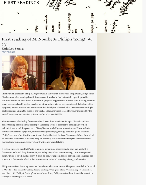 (PDF) "First reading of M. NourbeSe Philip's 'Zong!' #6"