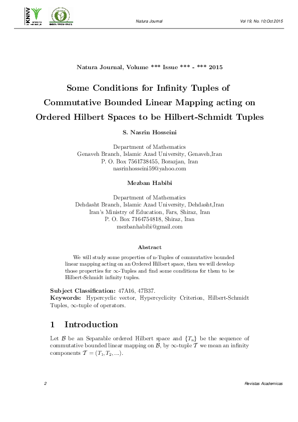 Pdf Issue 2015 Some Conditions For Infinity Tuples Of Commutative Bounded Linear
