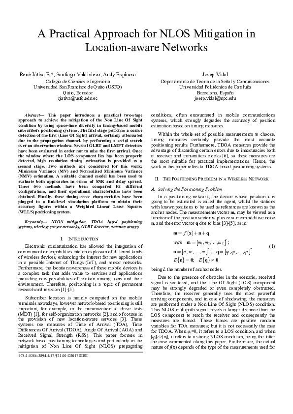 (PDF) A Practical Approach for NLOS Mitigation in Location-aware Networks