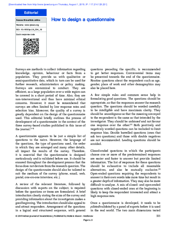 (PDF) How to design a questionnaire
