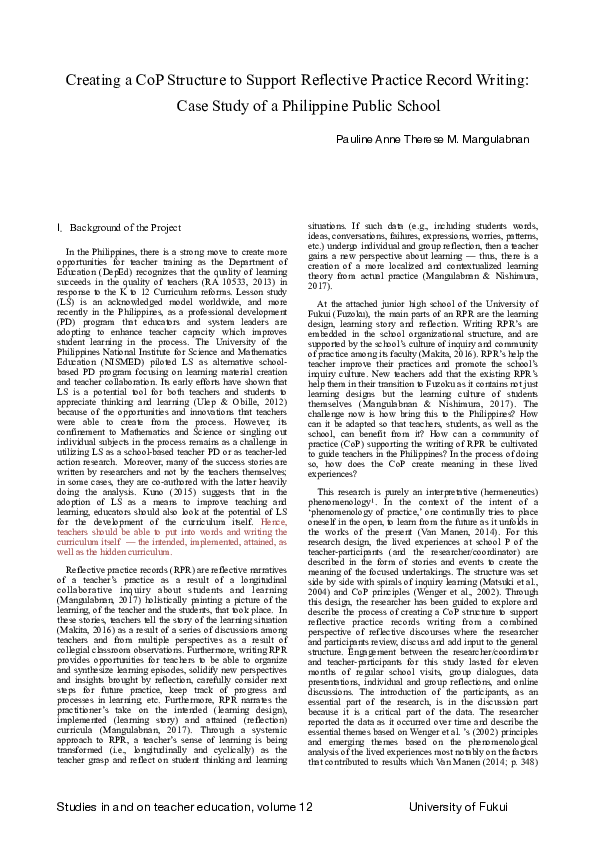 (PDF) Creating a CoP Structure to Support Reflective Practice Record ...