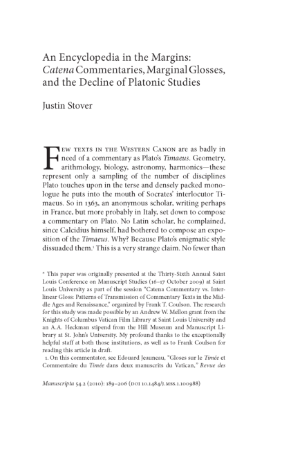 (PDF) An Encyclopedia in the Margins: Catena Commentaries, Marginal ...